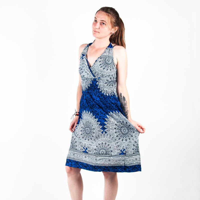 Neck Binding Dress Mandala Art Blue